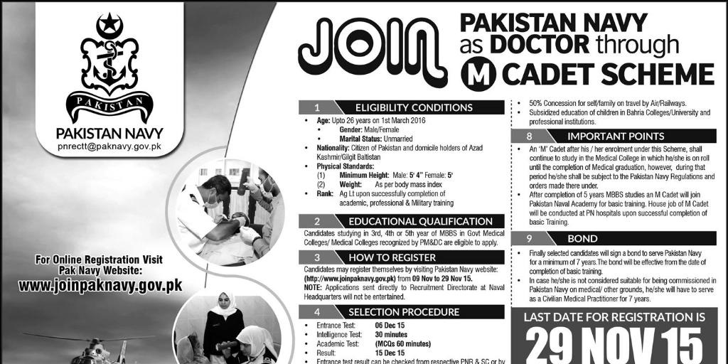 Join Pakistan Navy as Doctor Through M Cadet Scheme 2015 - medicalkidunya
